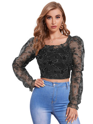 Buy Odette Black Knit Fabric Crop Top for Women Online