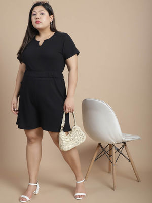 Buy RIGO Women Black Solid Waffle Playsuit Online