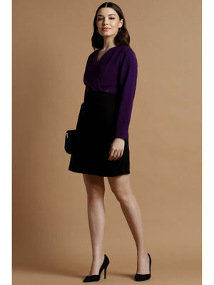 Buy Allen Solly Women Purple & Black Solid Formal Dress Online
