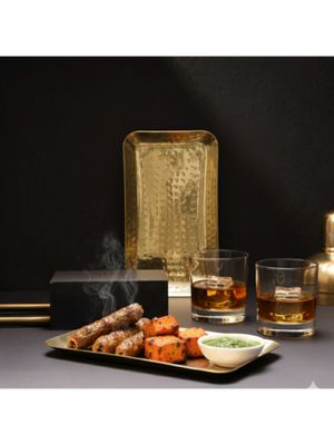 Buy Car-O-Bar Premium Steel Gold Serving Platter Gold Hammered Design ...