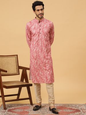 Buy Tabard Cotton Printed Pink Ethnicwear Men Kurta Online