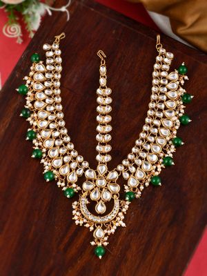Buy Shoshaa Gold-Plated Green Kundan Stone-Studded Matha Patti online