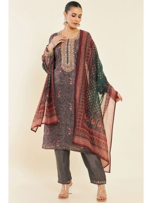 Buy Soch Women Grey Chanderi Floral Unstitched Dress Material (Set of 3 ...