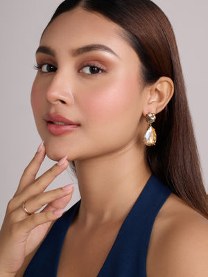 Buy Pipa Bella by Nykaa Fashion Beige Stone Studded Drop Shape Earrings ...
