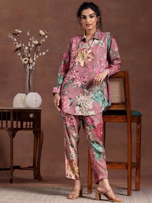 Buy Libas Mauve Floral Printed Co-Ord (Set of 2) (L) Online