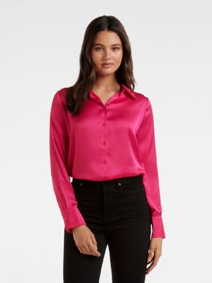 Buy Forever New Pink Lila Longline Satin Shirt Online