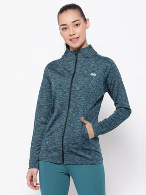 Buy Clovia Comfort-Fit Active Jacket In Navy with Melange Effect Online