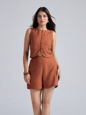 Buy Twenty Dresses by Nykaa Fashion Rust Sleeveless Waistcoat High Rise ...