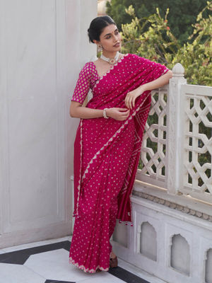 Buy Five Point Five Nandini Pink Saree with Unstitched Blouse with ...