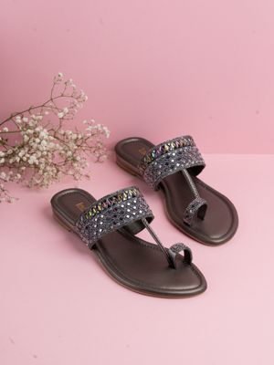 Buy Inc.5 Womens Pewter Embellished One Toe Ethnic Sandals (EURO 36) Online