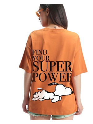 Buy Bewakoof Women's Orange Super Power Graphic Printed Oversized T ...