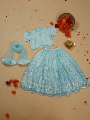 Buy SAKA DESIGNS Heavy Embellished Work Sky Blue Lehenga Choli with ...