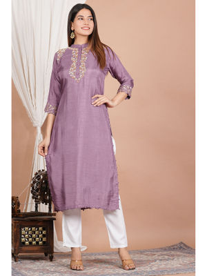 Buy Yash Gallery Womens Tube Light Work Straight Kurta- Purple Online