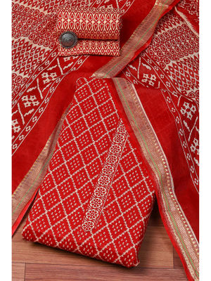 Buy Biba Red Cotton Handloom Unstitched Suit (Set of 3) Online