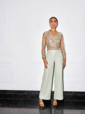 Buy Kay Kay BY KKHUSHI SAHAII Green Embelished Mesh Blazer and Pant ...