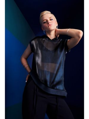 Buy The Dapper Lady Milan Navy Blue Solid Top Online