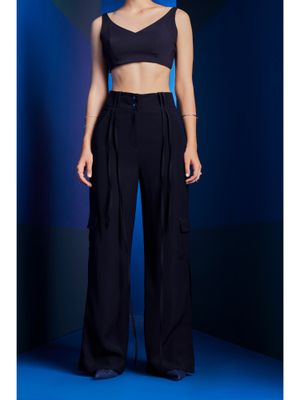 Buy The Dapper Lady Milan Navy Blue Solid Crop Top Online
