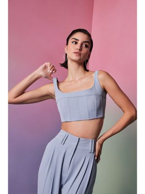 Buy The Dapper Lady Sydney Blue Solid Crop Top Online