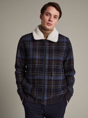 Buy Matinique Dark Navy Checkered High Neck Jacket online