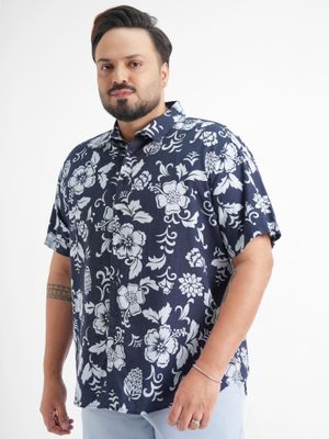 Buy HIGHLANDER Men Navy Blue Popcorn Floral Occassion Slim Fit Shirt ...