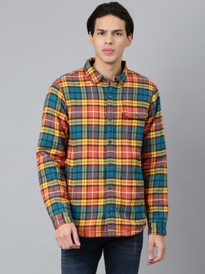 Buy WOODLAND Checks Casual Shirt Yellow Online