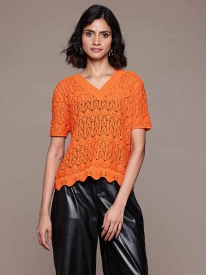 Buy Label Ritu Kumar Orange Self Design Top (S) Online