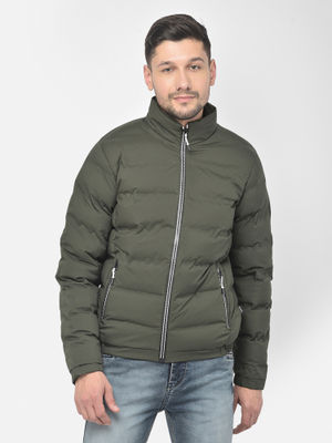 Buy CRIMSOUNE CLUB Men Olive Solid Puffer Jacket Online