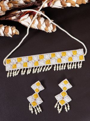 Buy Crunchy Fashion White and Yellow Beaded Handmade Jewellery Set online
