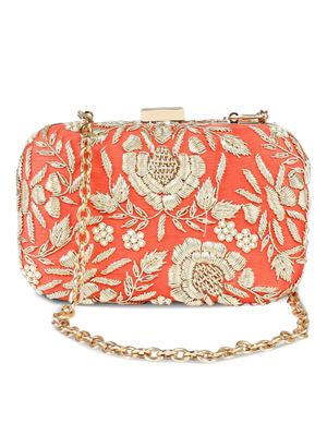Buy The Purple Sack Coral Embroidered Clutch Online