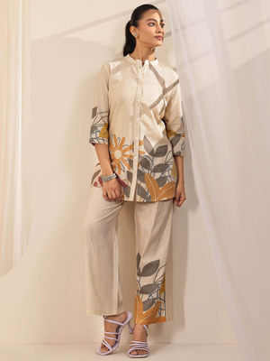 Buy Libas Women Beige Floral Co-Ord (Set of 2) (L) Online