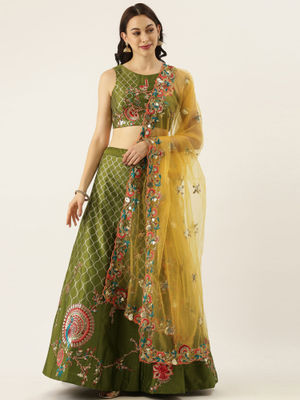 Panchhi semi_stitched_women_indianwear_lehengas : Buy Panchhi Mehendi ...