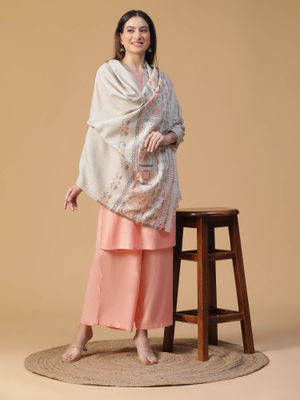Buy Shingora Off White Abstract Border Printed Wool Shawl Online