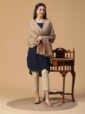 Buy Shingora Beige Coloured Wool Printed Shawl Online