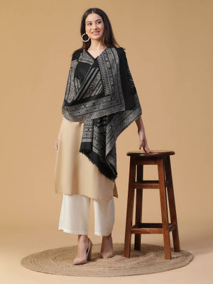 Buy Shingora Black Abstract Wool Woven Design Shawl Online