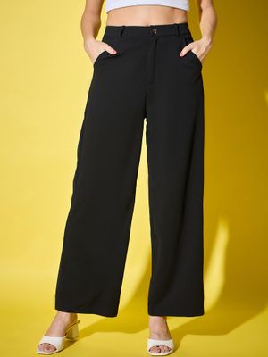 Buy Buynewtrend Women Full Length Black Solid Straight Fit Formal ...