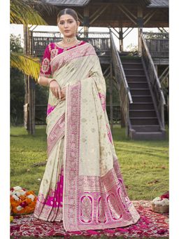 Buy Manohari Off White and Red Banarasi Silk Woven Design Saree with ...