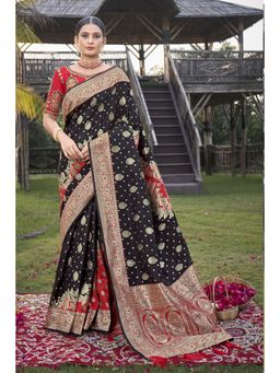 Buy Manohari Off White and Red Banarasi Silk Woven Design Saree with ...
