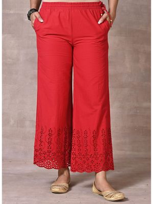Lakshita Palazzo : Buy Lakshita Red Straight Fit Palazzo with Hem ...