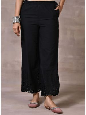 Buy Lakshita Black Straight Fit Palazzo with Hem Details Online