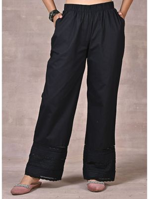Buy Lakshita Black Straight Fit Palazzo with Hem Details Online