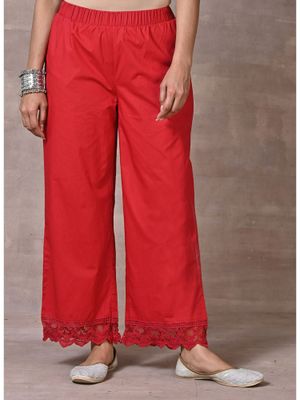 Buy Lakshita Red Straight Fit Palazzo with Hem Details Online