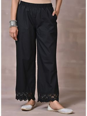 Buy Lakshita Black Straight Fit Palazzo with Hem Details online