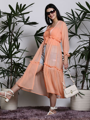 Buy Sera Coral Solid Tie-Up Longline Shrug Online