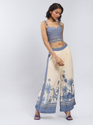 Buy Label Ritu Kumar Ecru Tropical Print Top with Pant (Set of 2) Online