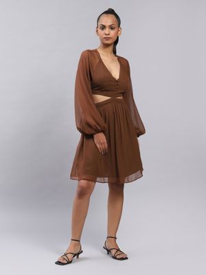 Buy Label Ritu Kumar Brown Cut Out Short Dress Online