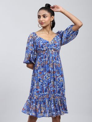 Buy Label Ritu Kumar Blue Printed Short Dress Online