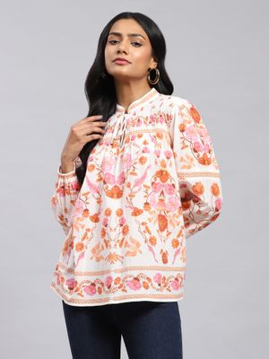 Buy Label Ritu Kumar White Floral Print Top Online