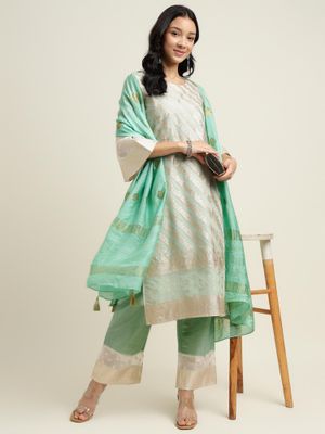 Buy Zari Jaipur Silk Blend Salwar Suit with Brocade Texture (Set of 3 ...