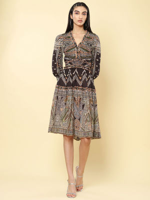 Buy Label Ritu Kumar Black Printed Short Dress Online