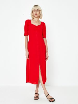 Buy COVER STORY Red Front Slit Midi Shift Dress Online